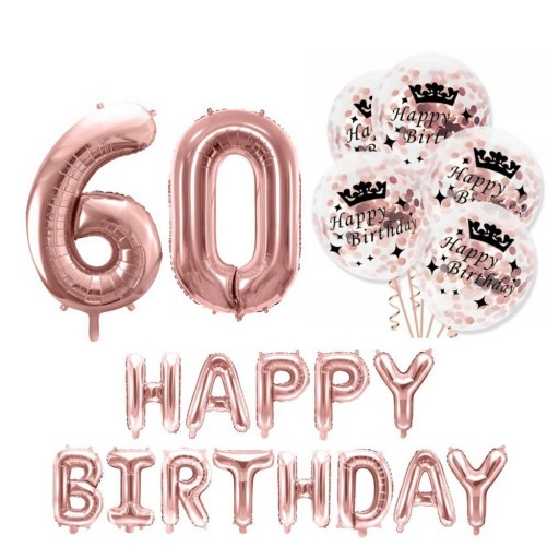 ZESTAW balony HAPPY BIRTHDAY 60 urodziny ROSE GOLD (5905215313318 ...