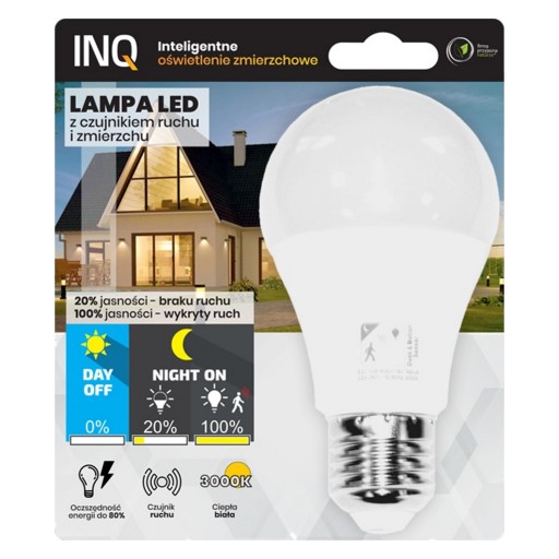 INQ E27 10W 1806lm 3000K żarówka LED czujnik ruchu zmierzchu ... INQ E27 10W 1806lm 3000K żarówka LED czujnik ruchu zmierzchu ...