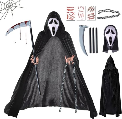 PRZEBRANIE NA HALLOWEEN KOSTIUM DUCHA MASKA KOSA ŁAŃCUCH ZESTAW XXL ...