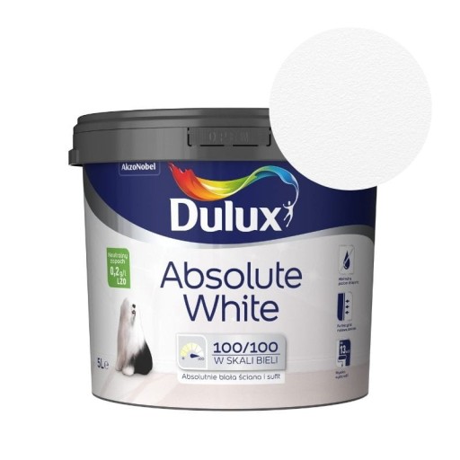Farba akrylowa ścienna Dulux 5 l Absolute White mat (3701577718554 ...