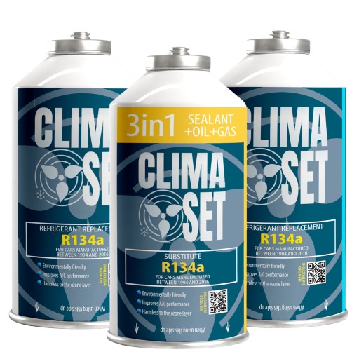 ClimaSet 3w1 R134a + 2x gaz R134a do nabijania klimatyzacji 1,25 kg ... ClimaSet 3w1 R134a + 2x gaz R134a do nabijania klimatyzacji 1,25 kg ...