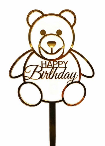 Topper urodzinowy Happy Birthday MIŚ złote lustro • Cena, Opinie ...