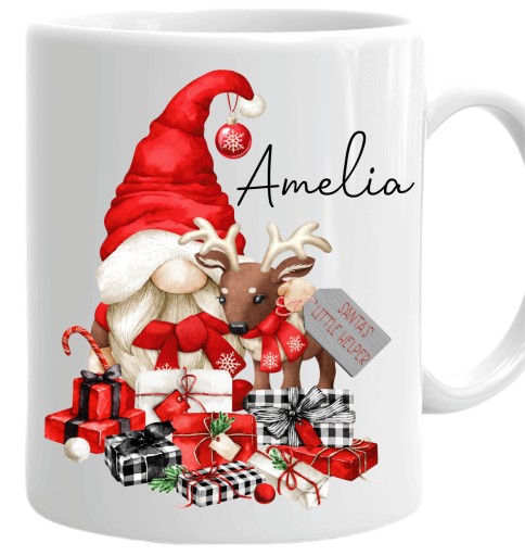 Kubek ceramika 330 ml Kubek świąteczny z imieniem, gnomy, mikołaj, święta, Boże NARODZENIE ...