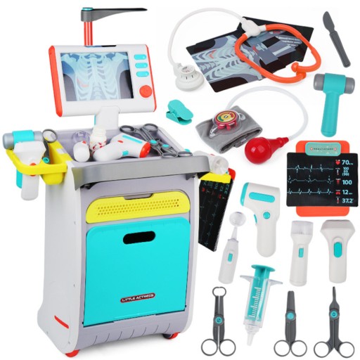 NAGY ORVOSI KÉSZLET EKG RTG RÖNTGEN XXL kis orvos doktor ORVOSI KOCSI ...