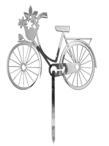 TOPPER DEKORACJA NA TORT ROWER DAMSKI RETRO SREBRNY LUSTRZANY ...