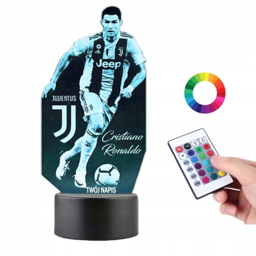 LAMPA na SZKLE Cristiano Ronaldo 3D LED RGB + PILOT 16 KOLORÓW ...