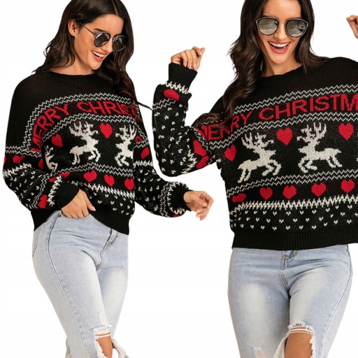 SWETER DAMSKI ŚWIĄTECZNY RENIFERY ŚWIĄTECZNE WZORY ZIMOWY CIEPŁY 36 S ...
