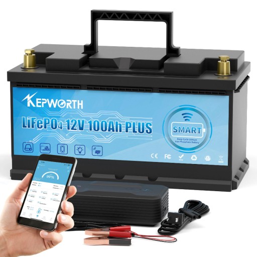 Akumulátor Externí LiFePO4 KEPWORTH 12V 100Ah 100000mAh s Bluetooth za 6542.00CZK - Allegro