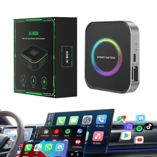 ADAPTER AI BOX BEZPRZEWODOWE POŁACZENIE CARPLAY ANDROID AUTO SIM 8 ...