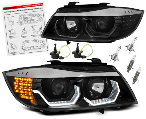 BMW E90 E91 08-12 LCI LAMPY reflektory przod przednie LED RINGI 3D H7/H1 za 2799.99PLN z Iława ...
