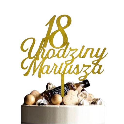 TOPPER NA TORT TOPER ZŁOTY DEKORACJA NAPIS OSIEMNASTKA 18 LAT URODZINY ...