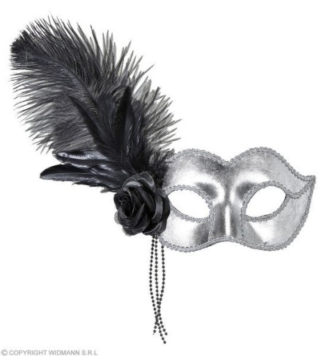 MASKA SREBRNA WENECKA Z PIÓRAMI RÓŻĄ KARNAWAŁ BAL (8003558038879 ...