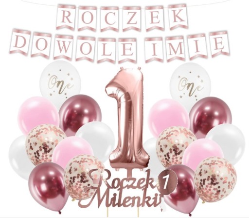 Balony Roczek dziewczynki Urodziny Cyfra 1 Różowa • Cena, Opinie ...