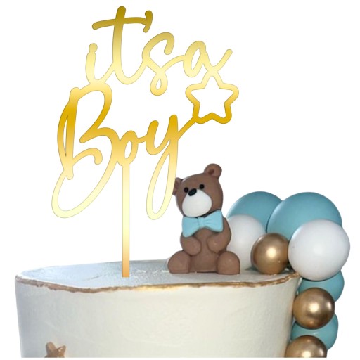 TOPPER NA TORT BABY SHOWER BOY ZŁOTY TOPER DEKOR ROCZEK • Cena, Opinie ...