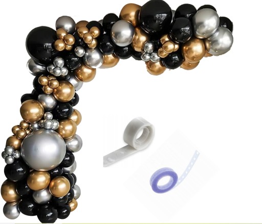 Girlanda BALONOWA czarno złote srebrne CHROM • Cena, Opinie - Allegro