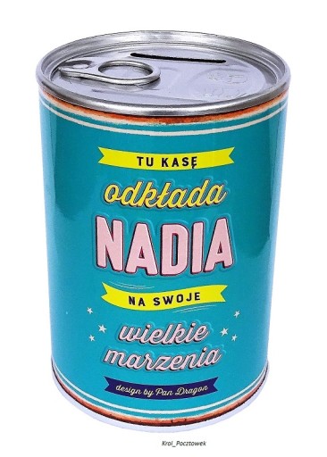 Skarbonka puszka z imieniem - NADIA (5901854932743) • Cena, Opinie • Skarbonki 14377074740 • Allegro