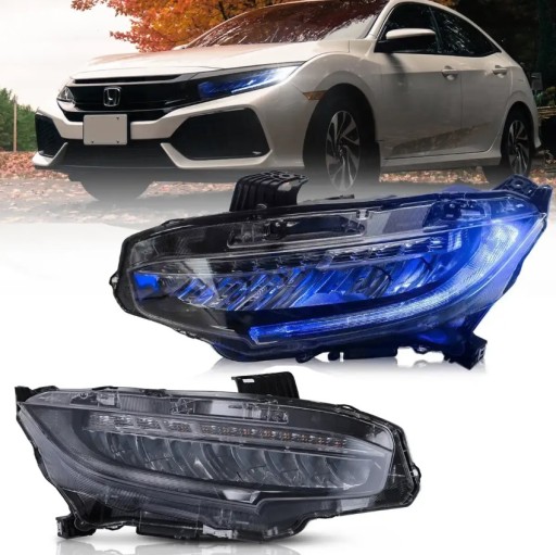 HONDA CIVIC X 2016-2021 LAMPA LAMPY PRZÓD KOMPLET FULL LED DRL VLAND ...