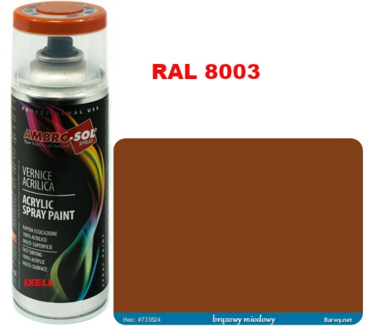 RAL 8003 LAKIER AKRYL SPRAY brązowy POŁYSK 1233 037867880018 za 19 ...