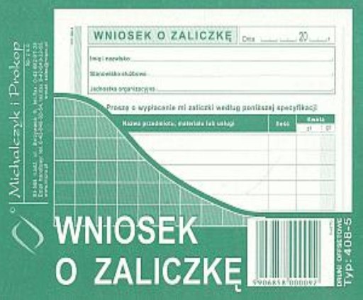 WNIOSEK O ZALICZKĘ (5906858000092) • Cena, Opinie • Druki 12505628252 ...