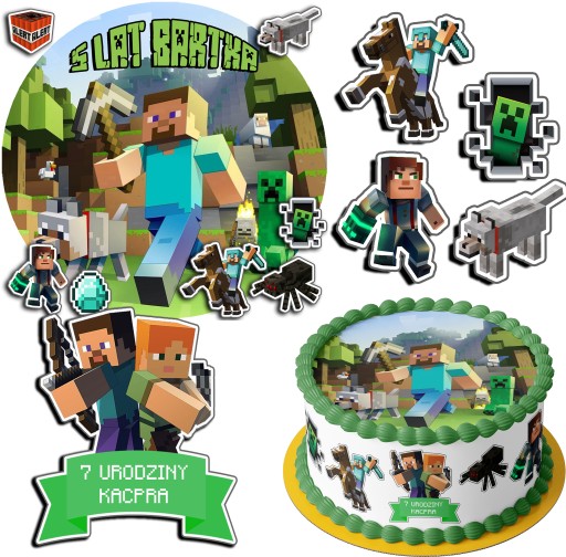 ZESTAW OPŁATEK NA TORT 30CM + 17 POSTACI - MINECRAFT + IMIĘ 24CM 26 CM ...