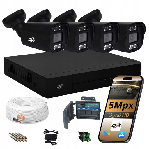 Zestaw do monitoringu DVS ZEWNETRZNY ZESTAW 4 CZARNE KAMERY ANALOG TUBA ...