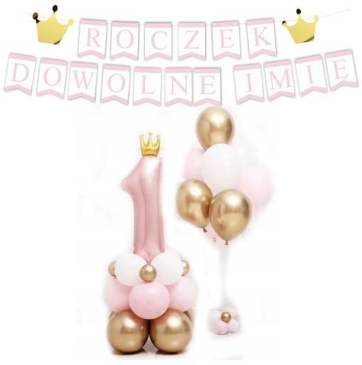 Balony Roczek BANER IMIĘ i Urodziny Cyfra 1 Różowa • Cena, Opinie ...