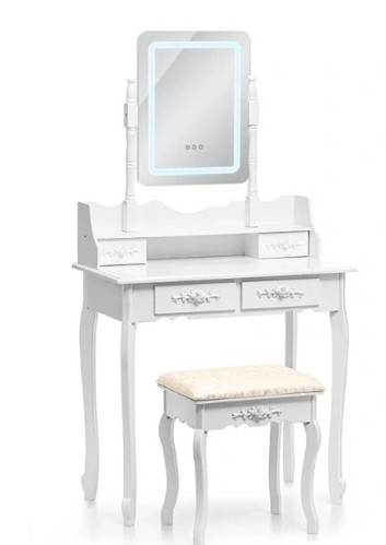 KOZMETICKÝ TOALETNÝ STOLÍK SO ZRKADLOM A OSVETLENÍM LED LAMPA TABURETKA ZÁSUVKY za 104,02 ...
