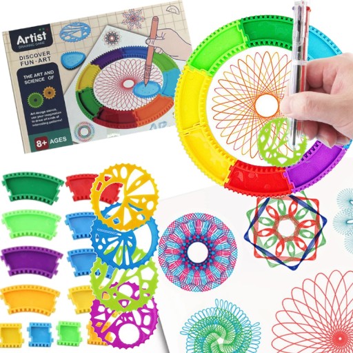 SPIROGRAF SZABLONY DO RYSOWANIA FIGUR WZORY ZABAWA SZLACZKI PISAK ...