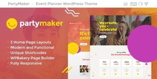 Téma WordPress šablóny PartyMaker Event Planner & Wedding Agency-3min 24/7 za 3.16EUR - Allegro