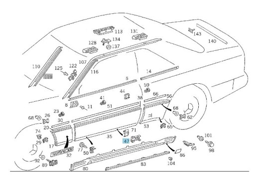 SPINKI LISTWY SZEROKIEJ DRZWI MERCEDES W124 COUPE A0019885781 za 11,57 ...