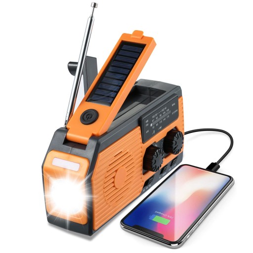 PRZENOŚNE RADIO SOLARNE KORBKA ALARM DYNAMO AWARYJNE LATARKA 5000MAH ...