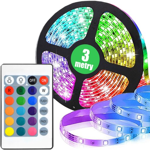 KOLOROWA TAŚMA LED PASEK LED RGB USB 5V 3m MEBLOWA PODŚWIETLENIE TV ...