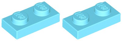 LEGO ÚJ: 3023-as lap / plate 1x2, azúrkék / medium azure - 2 db, • Ár ...