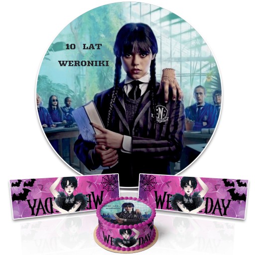 ZESTAW NA TORT WEDNESDAY Z OBWÓDKA + IMIĘ Wiek 13287049261 - Allegro.pl