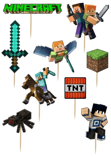 Zestaw Topper Papierowy na TORT Minecraft 9 SZT. • Cena, Opinie ...