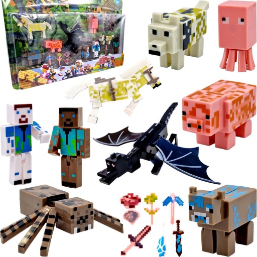 MINECRAFT FIGURKI DUŻY ZESTAW 9 FIGUREK AKCESORIA 13663480772 - Allegro.pl