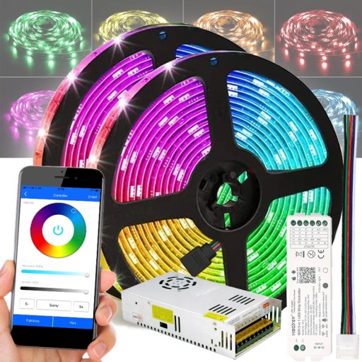 MOCNY PASEK LED RGBW LISTWA LEDY RGB +BIAŁA CIEPŁA STEROWANA TELEFONEM ...