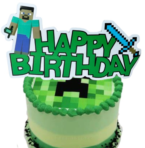 TOPPER NA TORT MINECRAFT STEVE PIXEL CREEPER URODZINY DEKORACJA GAME ...
