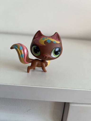 LPS Littlest Pet Shop Authentic Brown Rainbow Swirl Glitter Cat Green ...