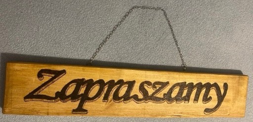 Napis ZAPRASZAMY wypalany w drewnie 50x10 | Radom | Kup teraz na Allegro Lokalnie