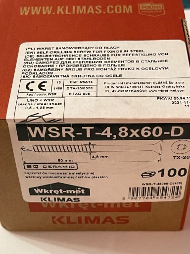 Wkręty wsrt4 8x60d KLIMAS pakowane po 100 szt | BIELSKO-BIAŁA | Kup teraz na Allegro Lokalnie