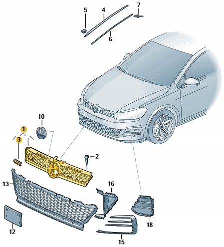 5G0853651CMCEE GRILLE RADIATOR RADIATOR GRILLE VW GOLF VII GTI ORIGINAL