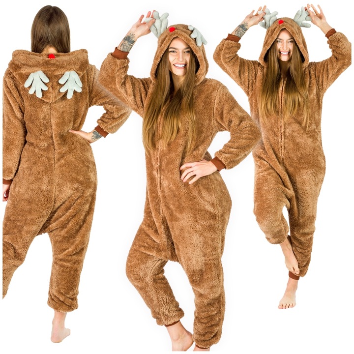 PIŻAMA DAMSKA MĘSKA CIEMNA RENIFER PREZENT KIGURUMI ONESIE ...