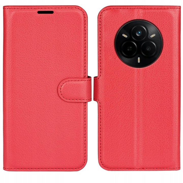 Etui Realme 14 Pro Litchi Texture z klapką with Holder(Czerwony ...