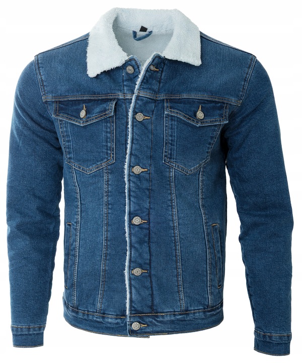 KURTKA KATANA JEANSOWA MĘSKA MODNA OCIEPLANA FUTERKIEM BAWEŁNA ROZMIAR ...