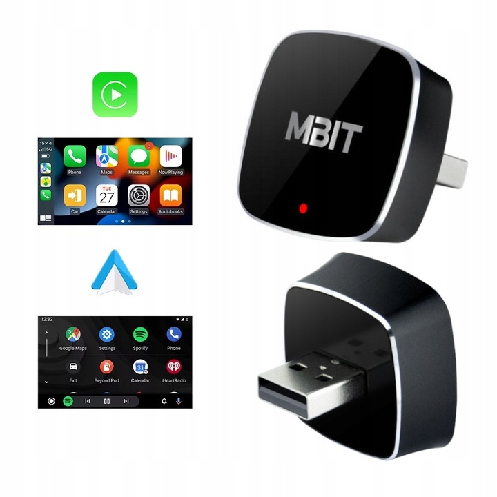 ADAPTER CARPLAY ANDROID AUTO BEZPRZEWODOWY BLUETOOTH USB-A USB-C MBIT ...