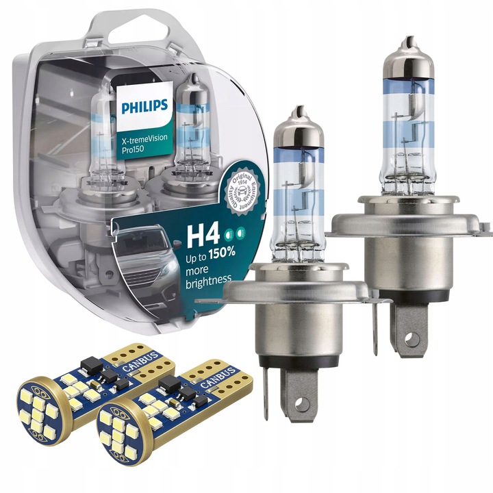 ŻARÓWKI HALOGENOWE PHILIPS H4 X-TREME VISION MOCNE W5W LED CANBUS ...