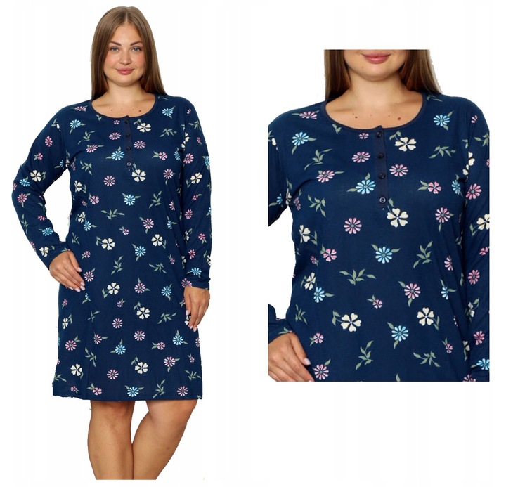 KOSZULA NOCNA Z DŁUGIM RĘKAWEM ROZPINANA DUŻY ROZMIAR 2XL PLUS SIZE ...
