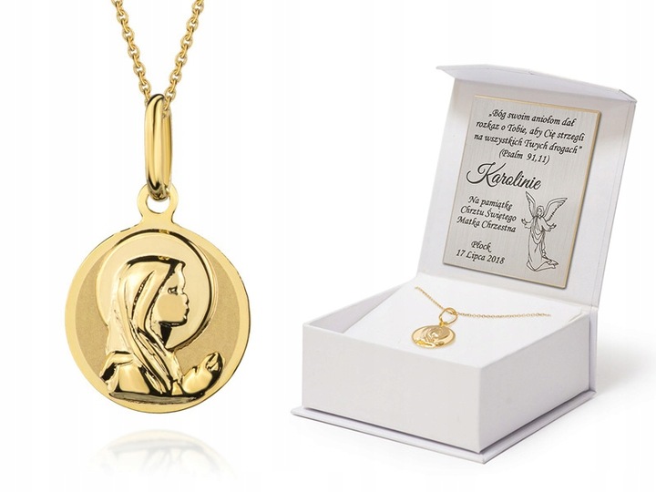 ZŁOTY KOMPLET MEDALIK MATKA BOSKA + ŁAŃCUSZEK p333 (5906803444124 ...