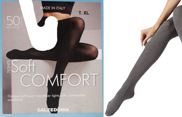CALZEDONIA Rajstopy Soft Comfort Szare Melanż 50 DEN 1/2 S ...